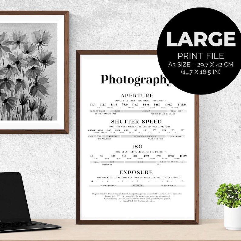 Photography Cheat Sheet Poster | Printable Camera Settings Guide | Wall ...
