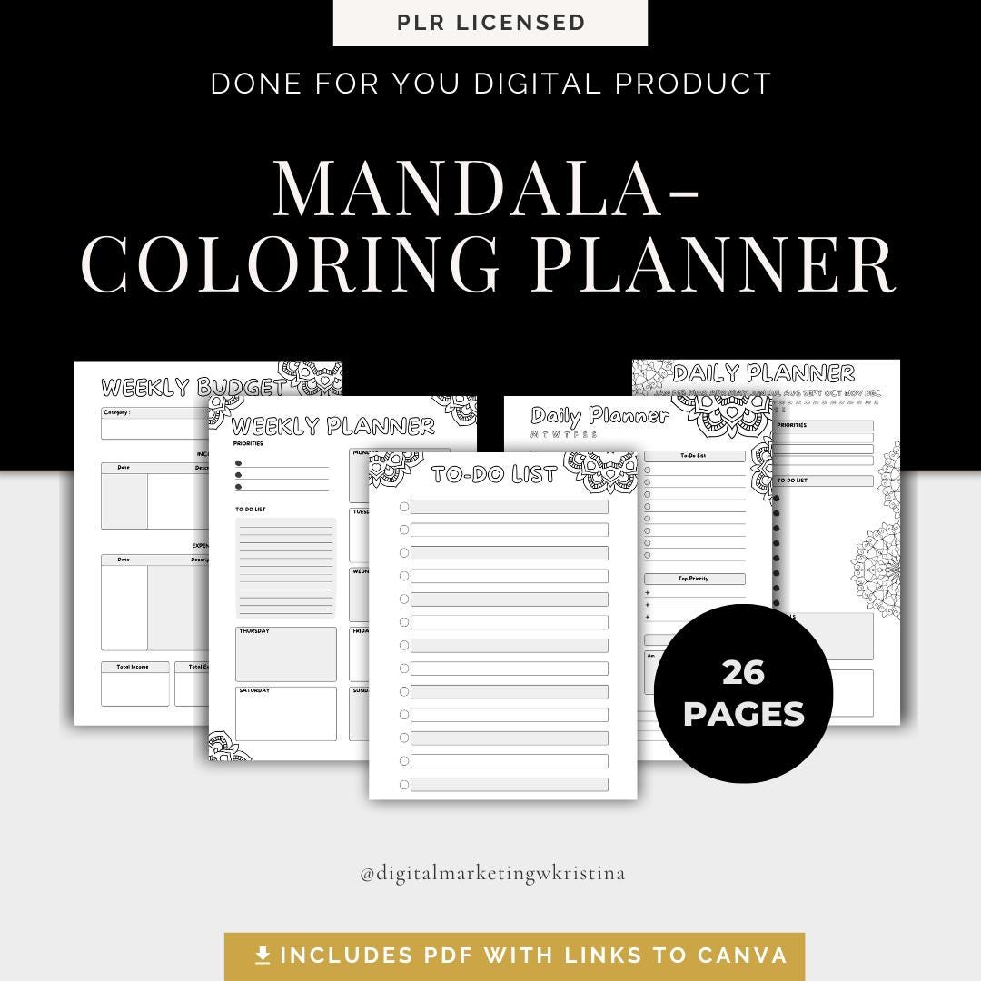 Mandala Coloring Planner | Editable Canva Template | PLR Digital ...