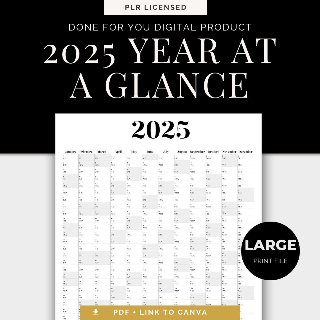 2025 Year at a Glance Calendar | Printable Wall Calendar PDF ...