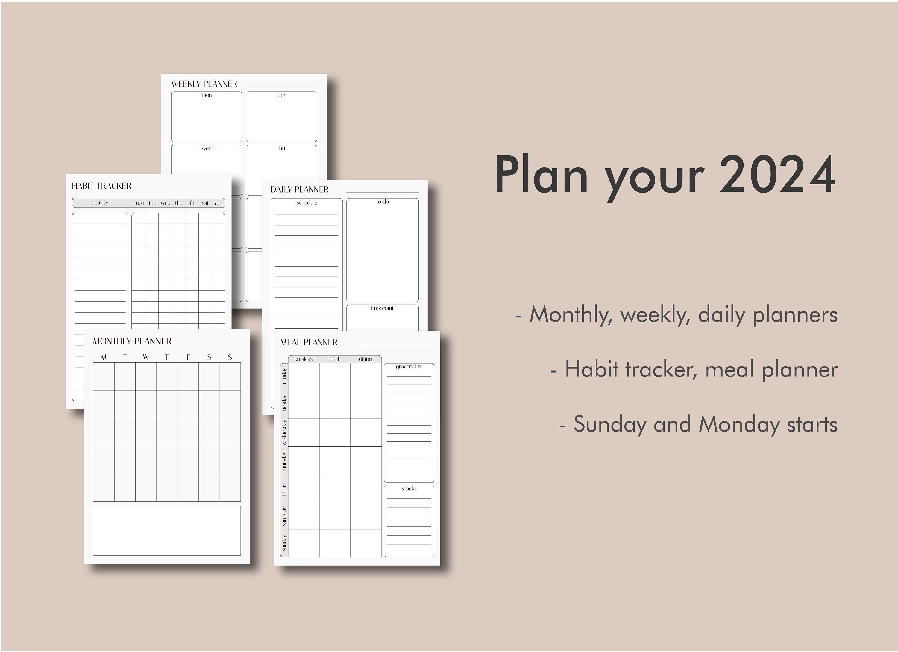 2024 Minimalist Printable Self-reflection Workbook, 2024 Calendar ...