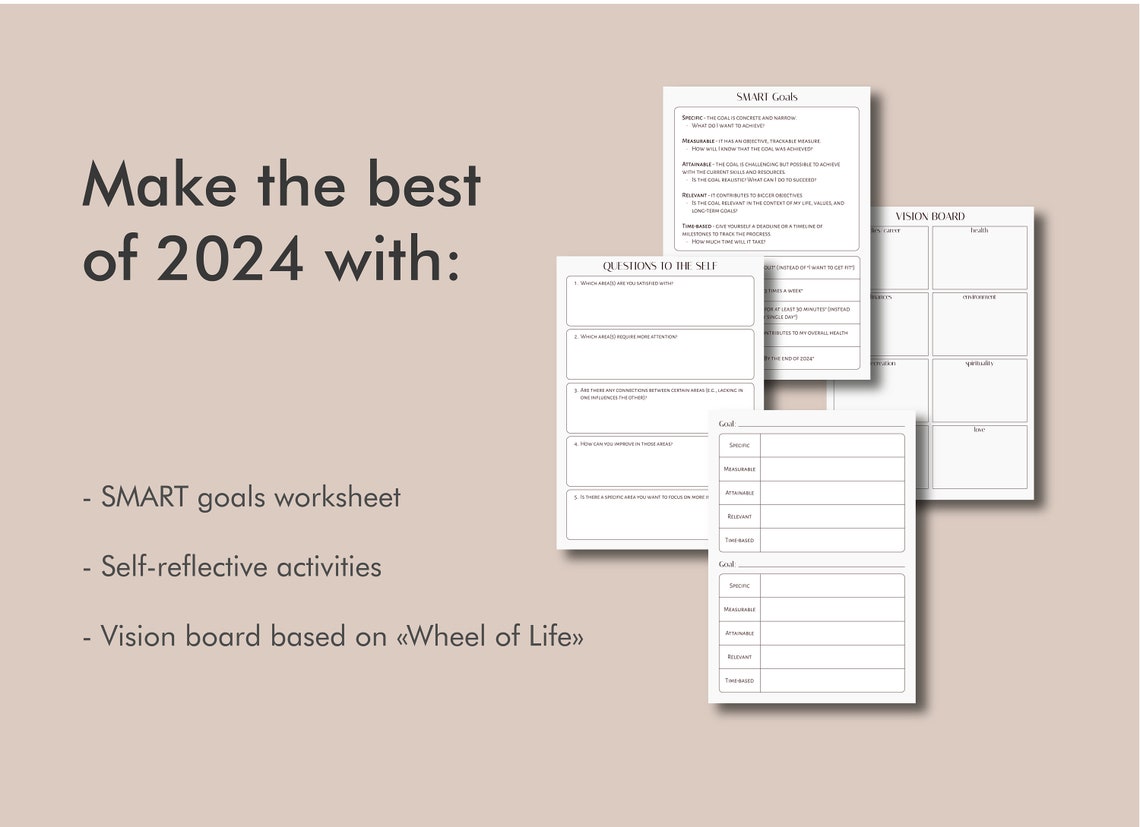 2024 Minimalist Printable Self-reflection Workbook, 2024 Calendar ...