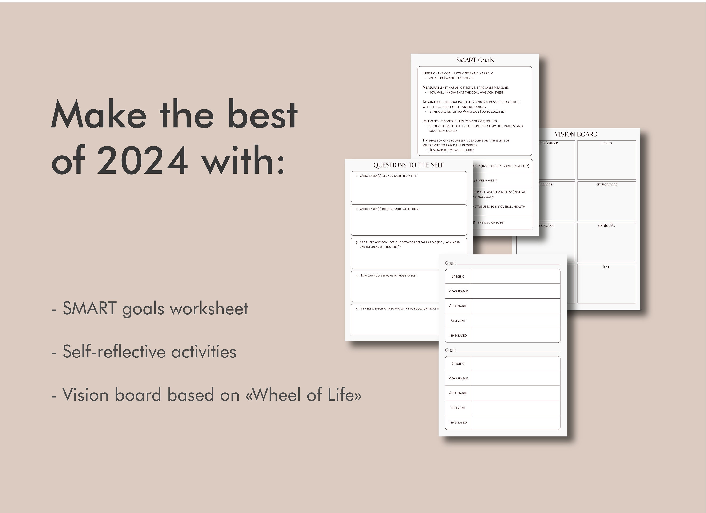 2024 Minimalist Printable Self-reflection Workbook, 2024 Calendar, Monthly / Weekly / Daily ...