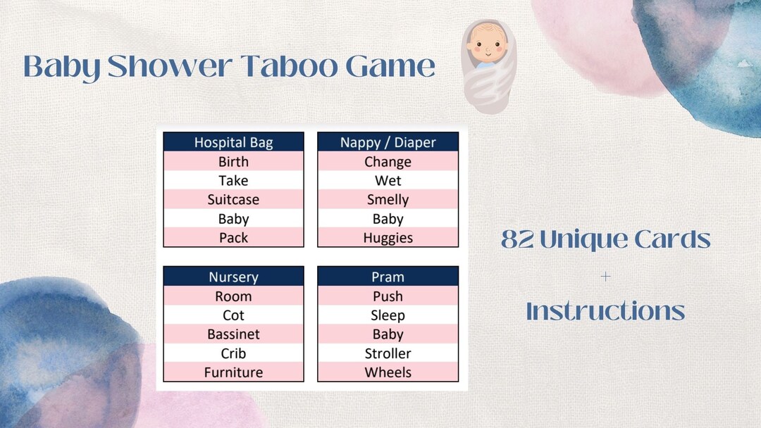 Taboo Game Deck Printable for Baby Shower / Gender Reveal, Printable ...