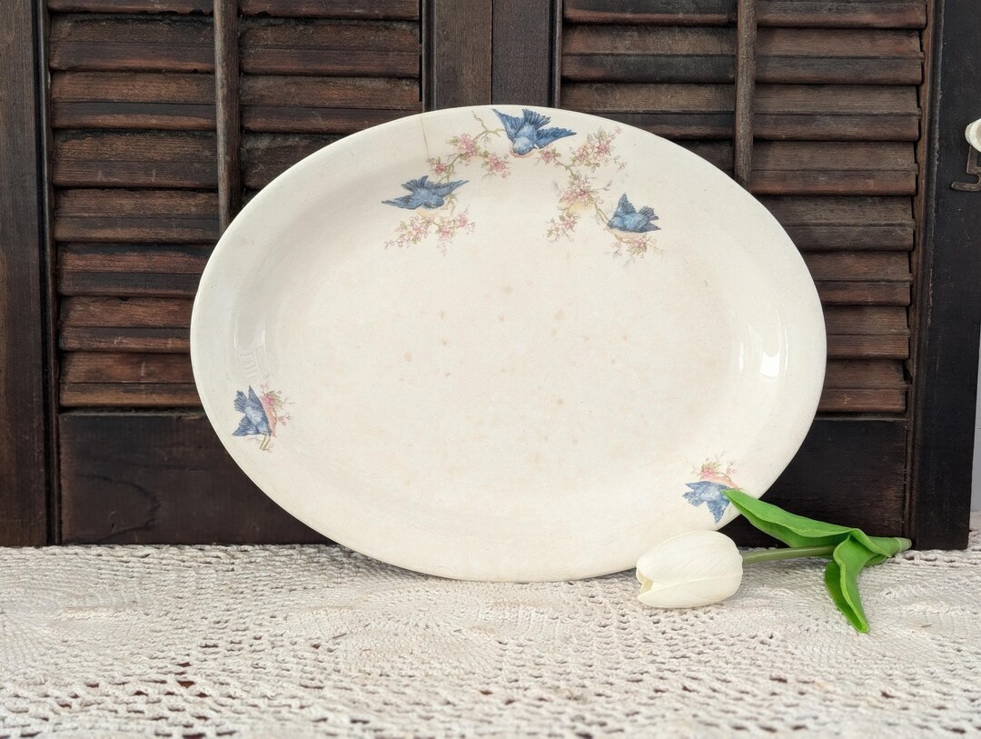 Antique Bluebird China Platter - Etsy