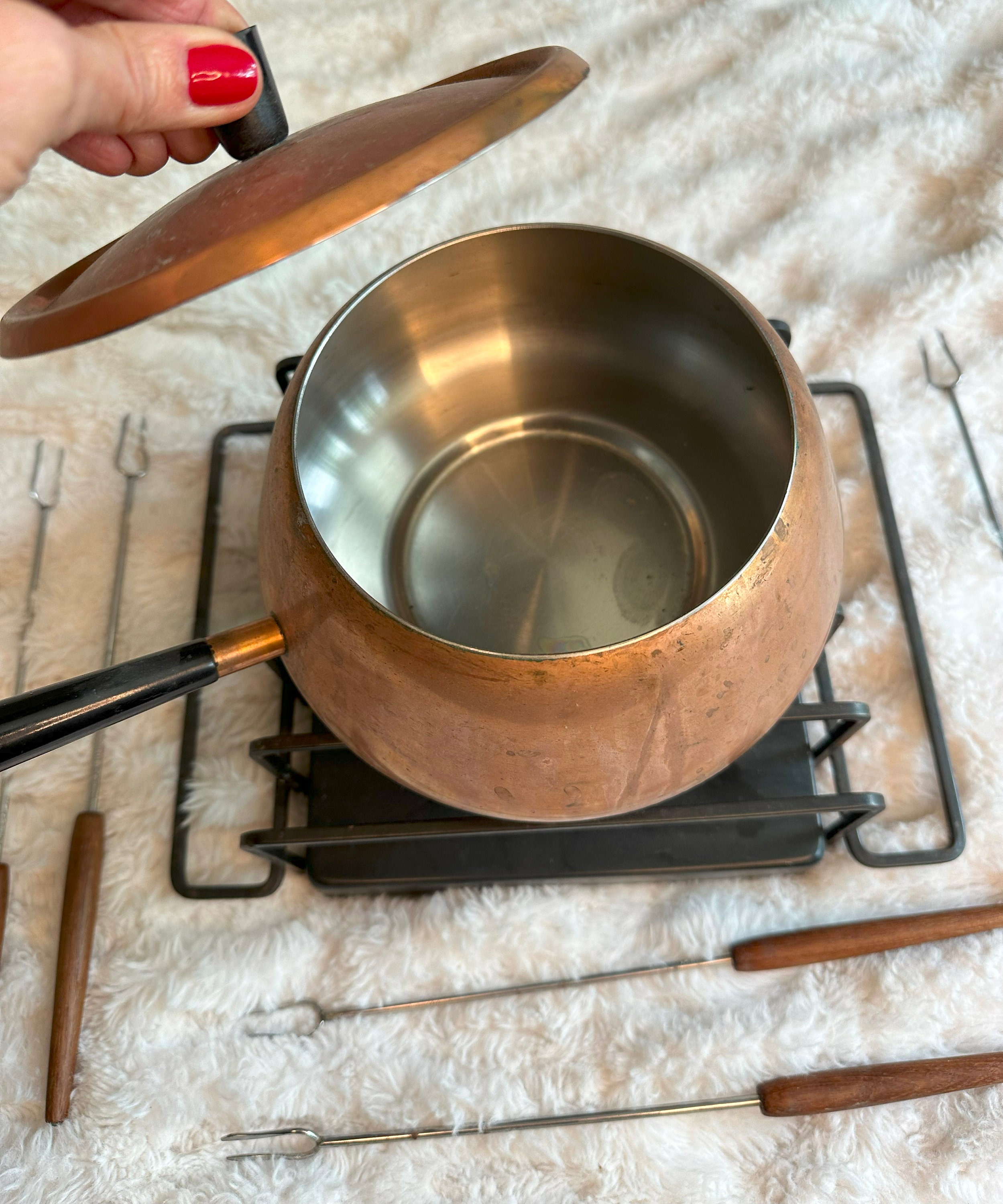 Vintage 1970 Fondue Set 7 Piece Spring Culinox Copper Switzerland Swiss ...