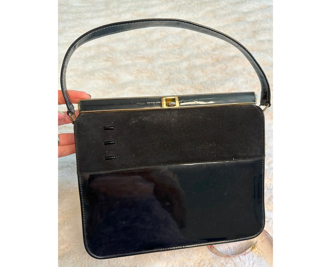 RARE Black Air Step Handbag- Vintage, Top Handle Bag, 50s 60s Gold ...