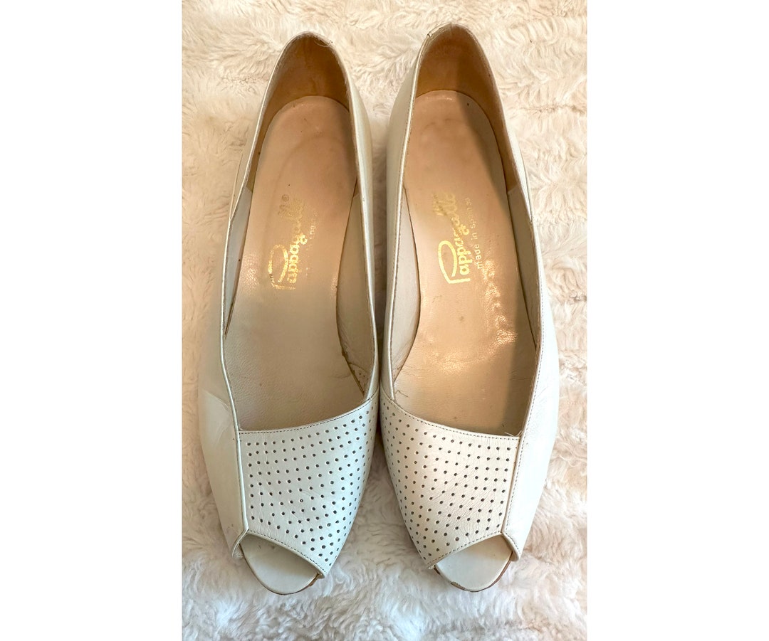 Vintage White Peep Toe Pappagallo made in Spain Wedge Heel Shoes ...