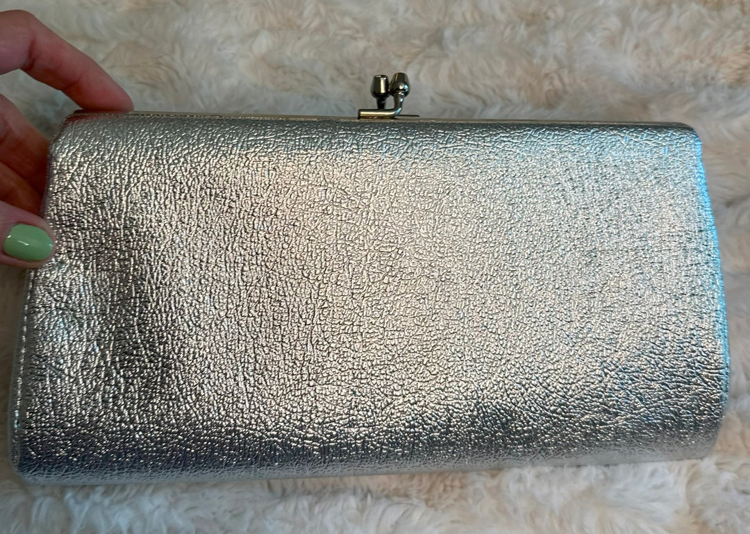 SILVER Clutch Metallic Vintage 60s Clasp Coin Purse, Slim Sleek ...