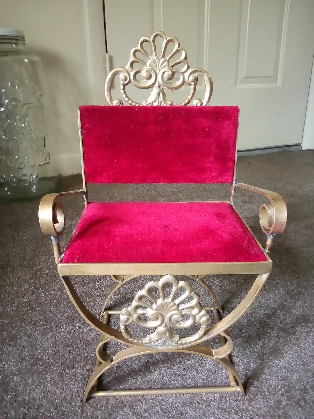 Vintage Red Velvet Brass Doll Chair - Etsy