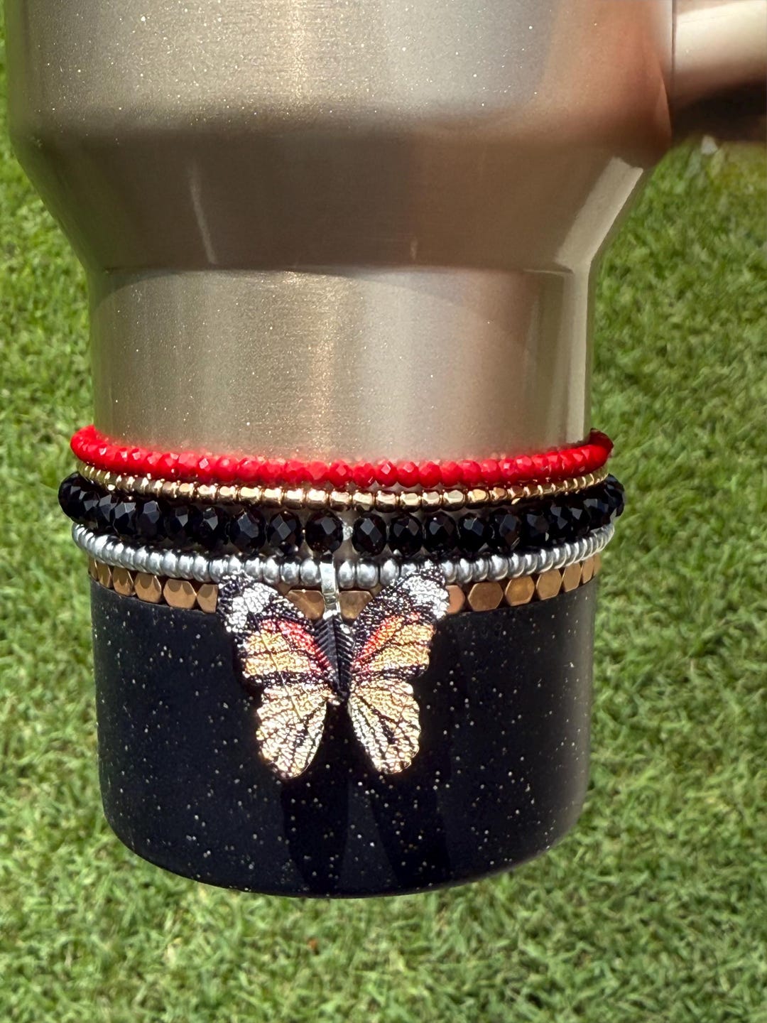 Butterfly Charm Stanley Cup Bracelet Stack: Glass & Hematite Beaded ...