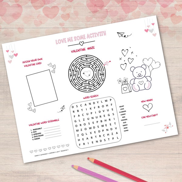 Valentines Activity Placemat - Etsy