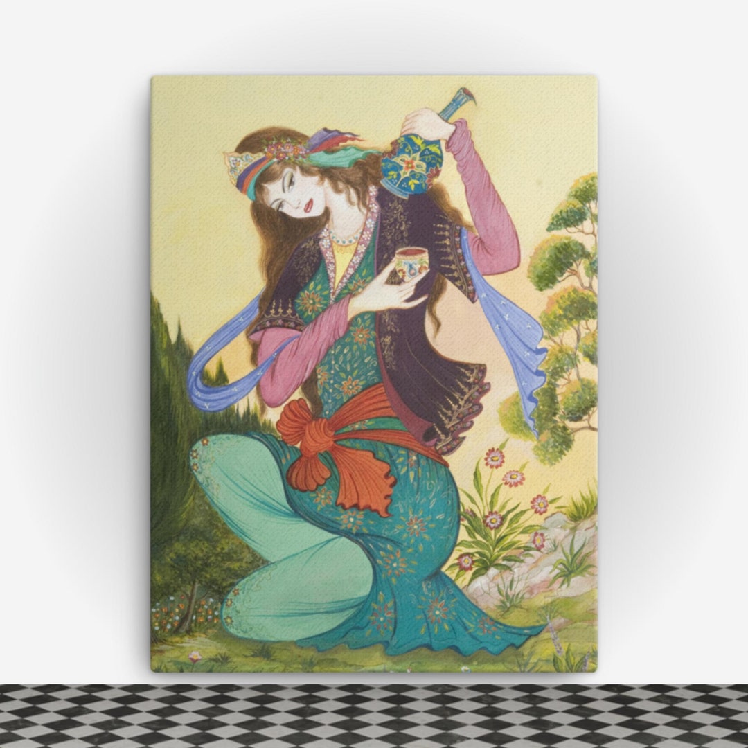 Persian Female Miniature Canvas Print, Lady in Nature Art, Persian ...