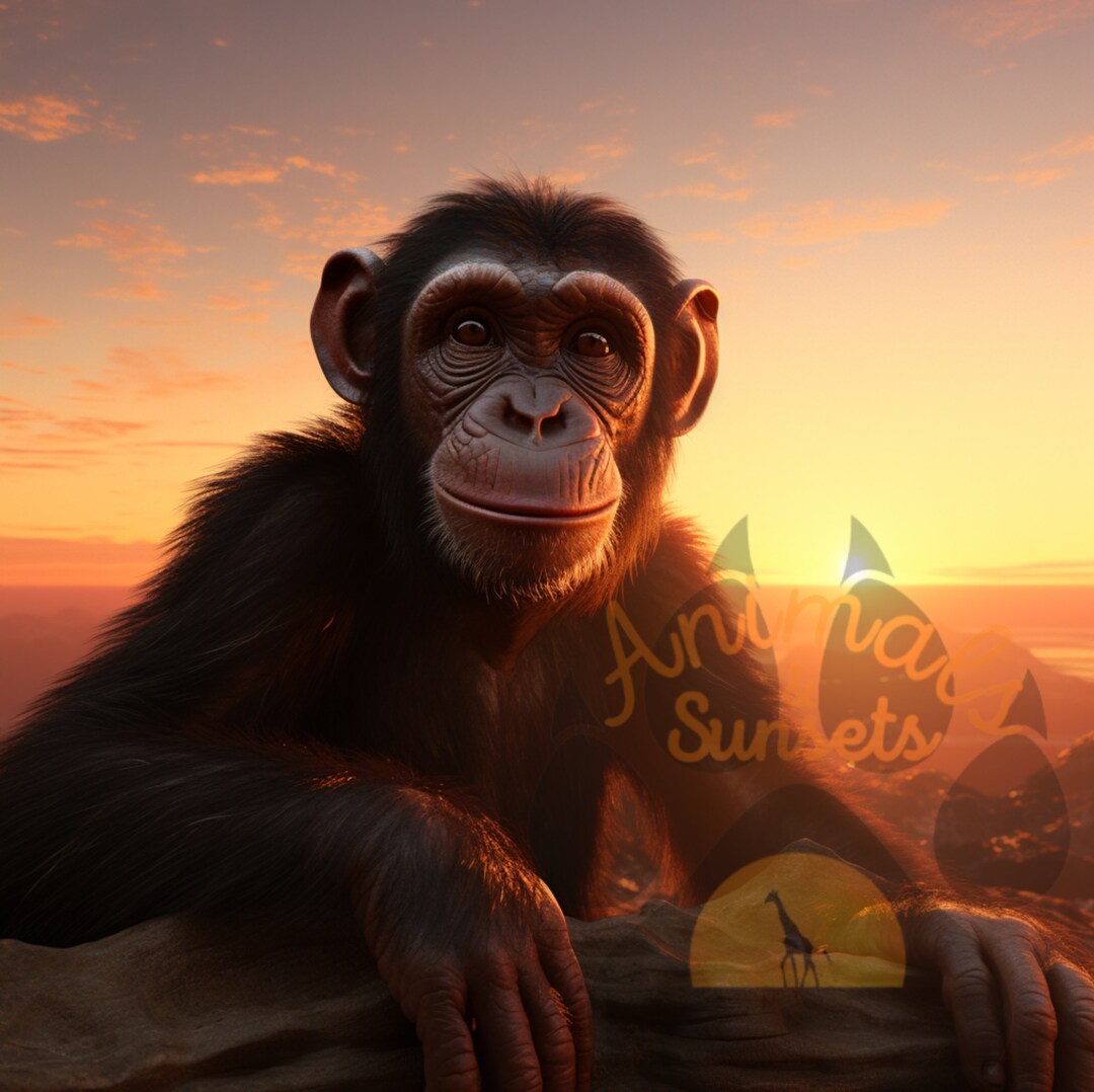 Chimpanzee in the Sunset, Digital, Wall Decor, Room Decor, Gift Idea ...