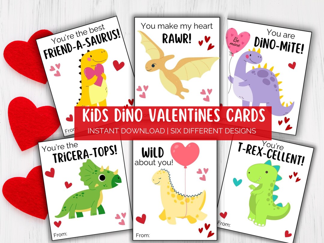 Printable Dinosaur Valentines Cards - Dino Valentines Cards - Classroom ...