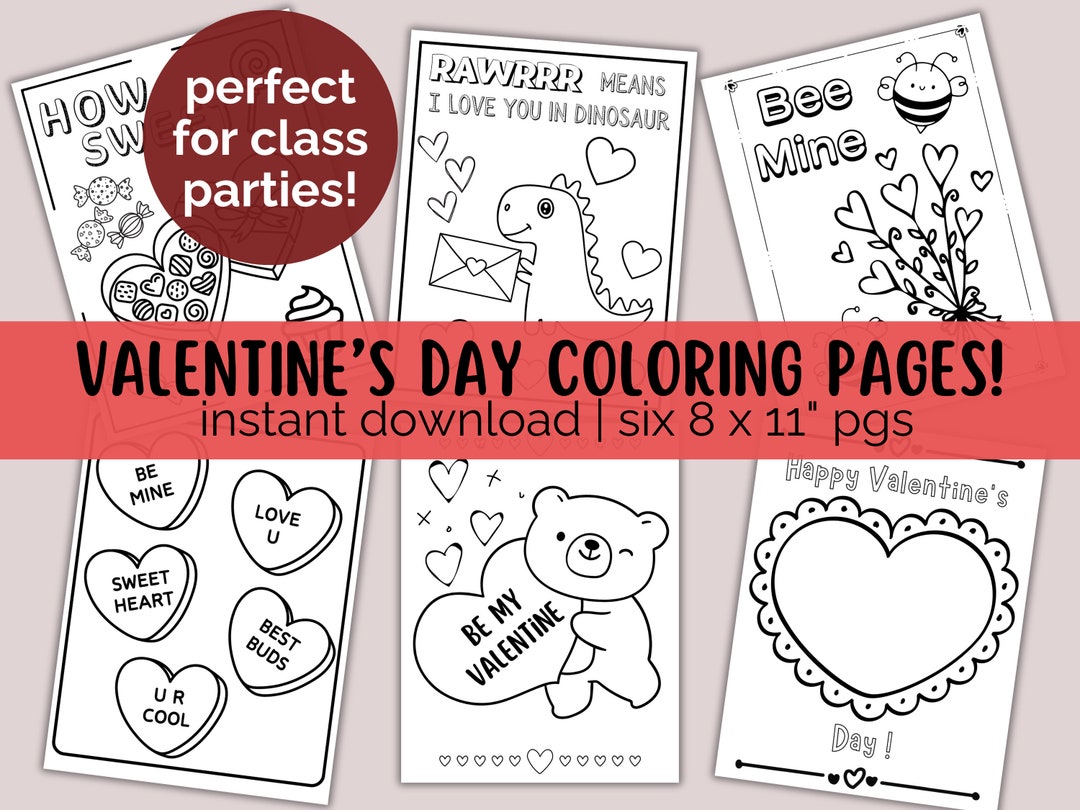 Valentine's Day Coloring Pages Bundle - Class Party Activities - Kids ...