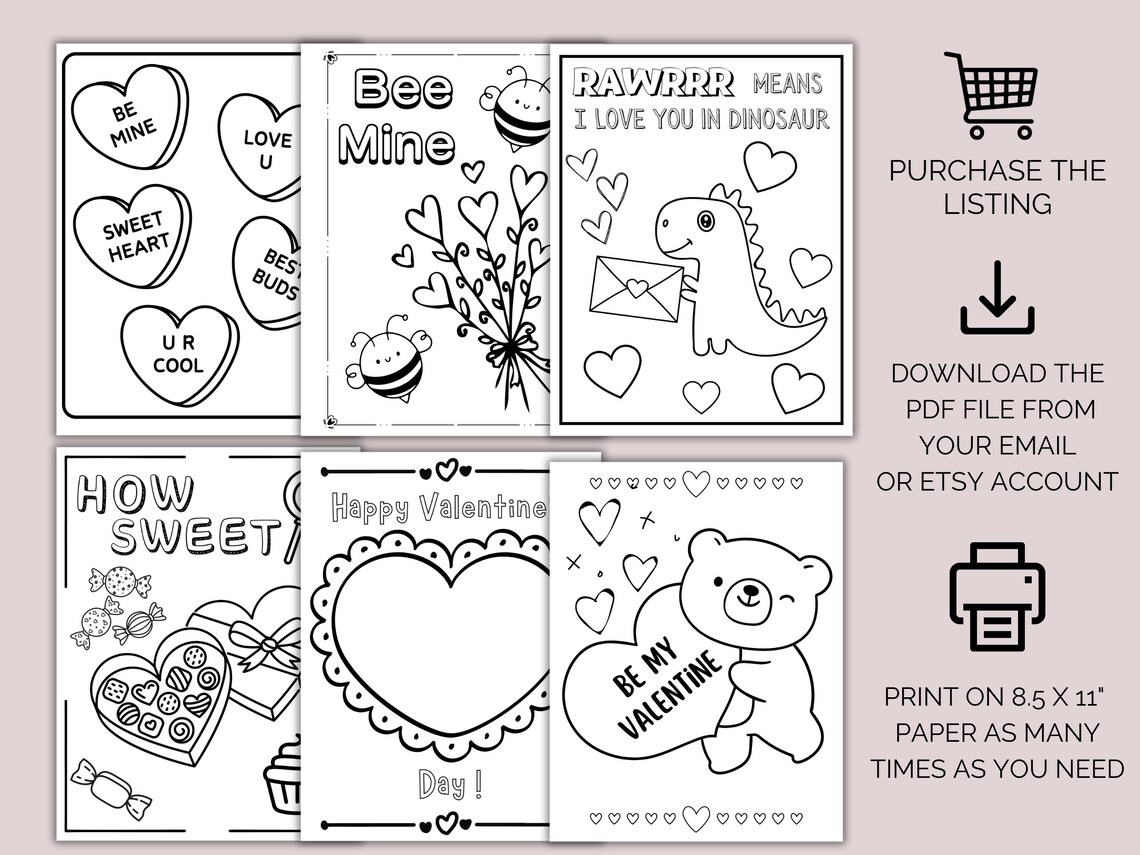 Valentine's Day Coloring Pages Bundle - Class Party Activities - Kids ...