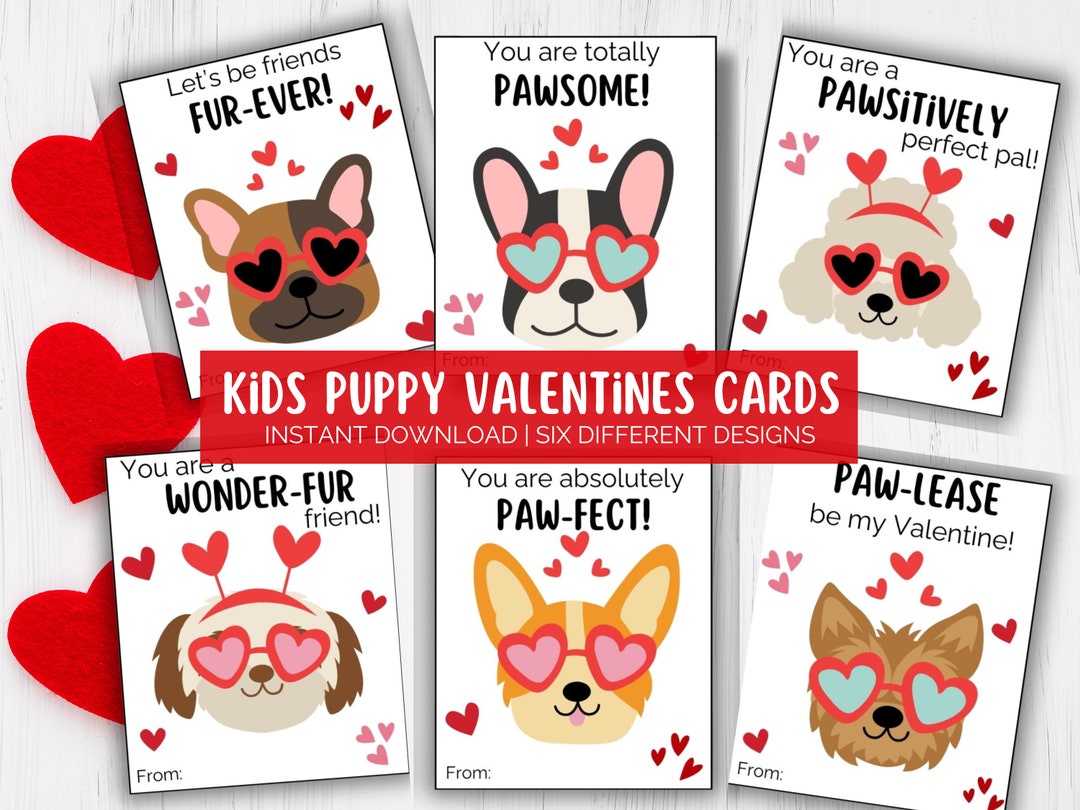 Printable Puppy Valentines Cards - Dog Valentines Cards - Classroom ...