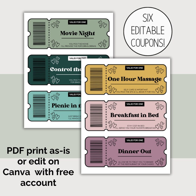 Love Coupons - Printable Coupon Template - Editable Coupons - Valentine ...