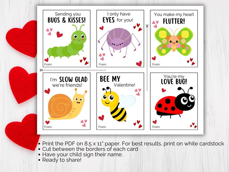 Printable Insect Valentines Cards - Bug Valentines Cards - Classroom ...