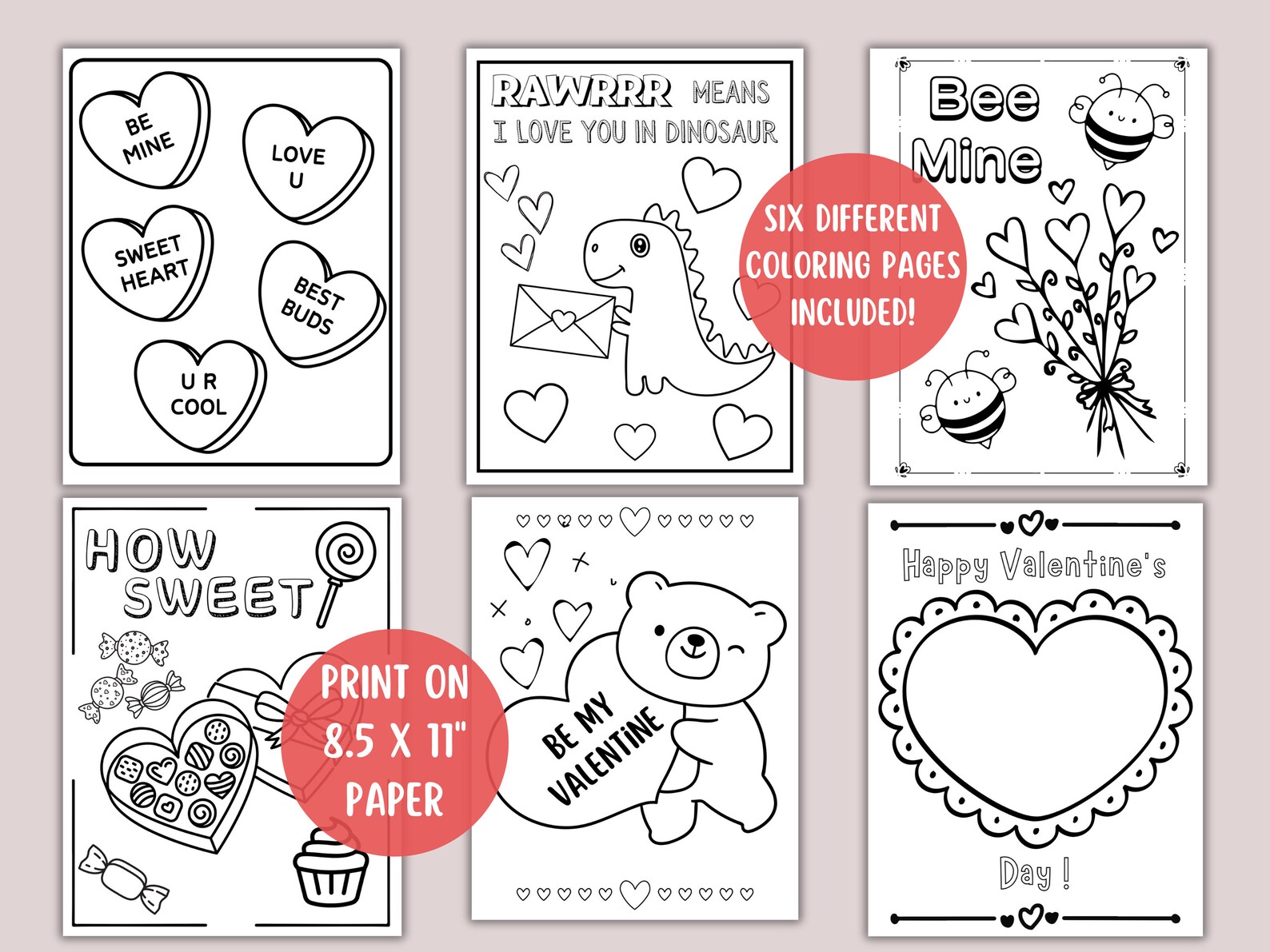 Valentine's Day Coloring Pages Bundle - Class Party Activities - Kids ...