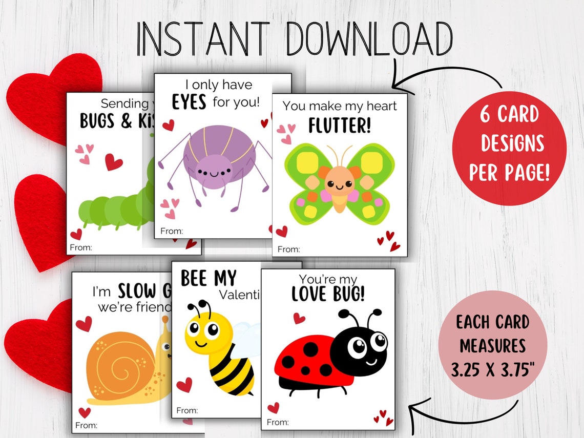 Printable Insect Valentines Cards - Bug Valentines Cards - Classroom ...