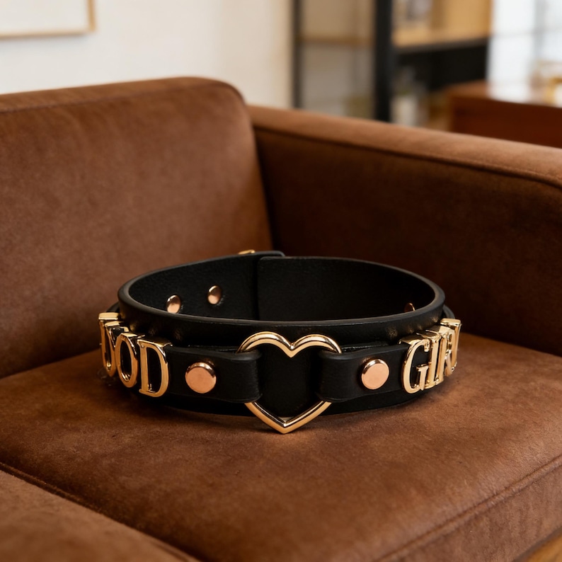 Custom Leather Collar With Metal Letters, Cosplay Initial Letters ...
