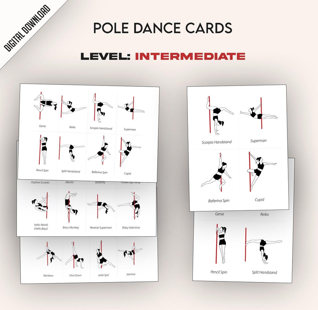 Printable Cards Pole Dance, INTERMEDIATE, Flashcards With Pole Dance ...