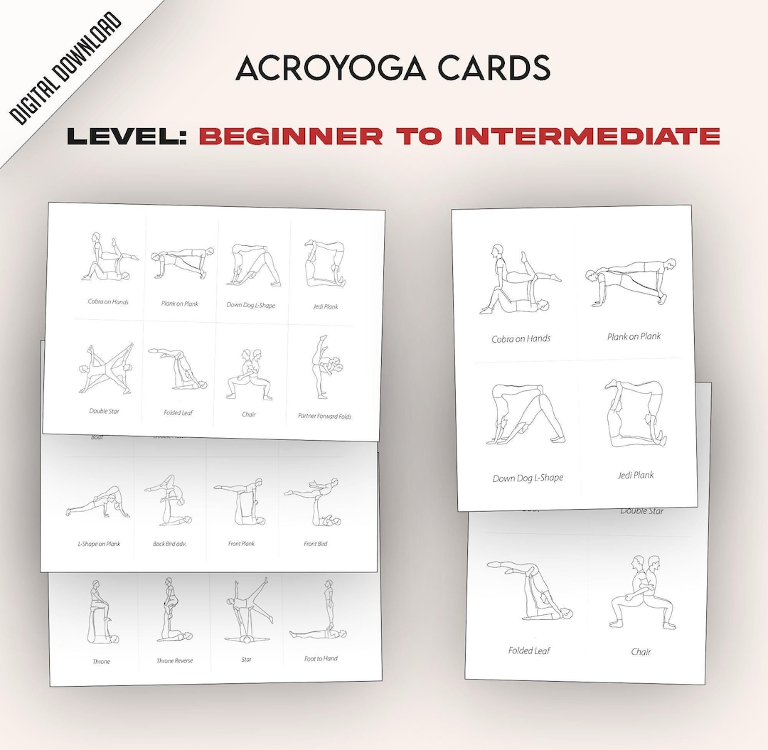 Printable Cards Acroyoga, Beginner to Intermediate, Flashcards With ...