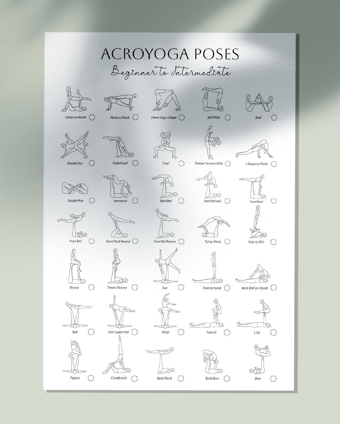 Printable Poster Acroyoga Poses Acro Yoga Beginner to Intermediate ...