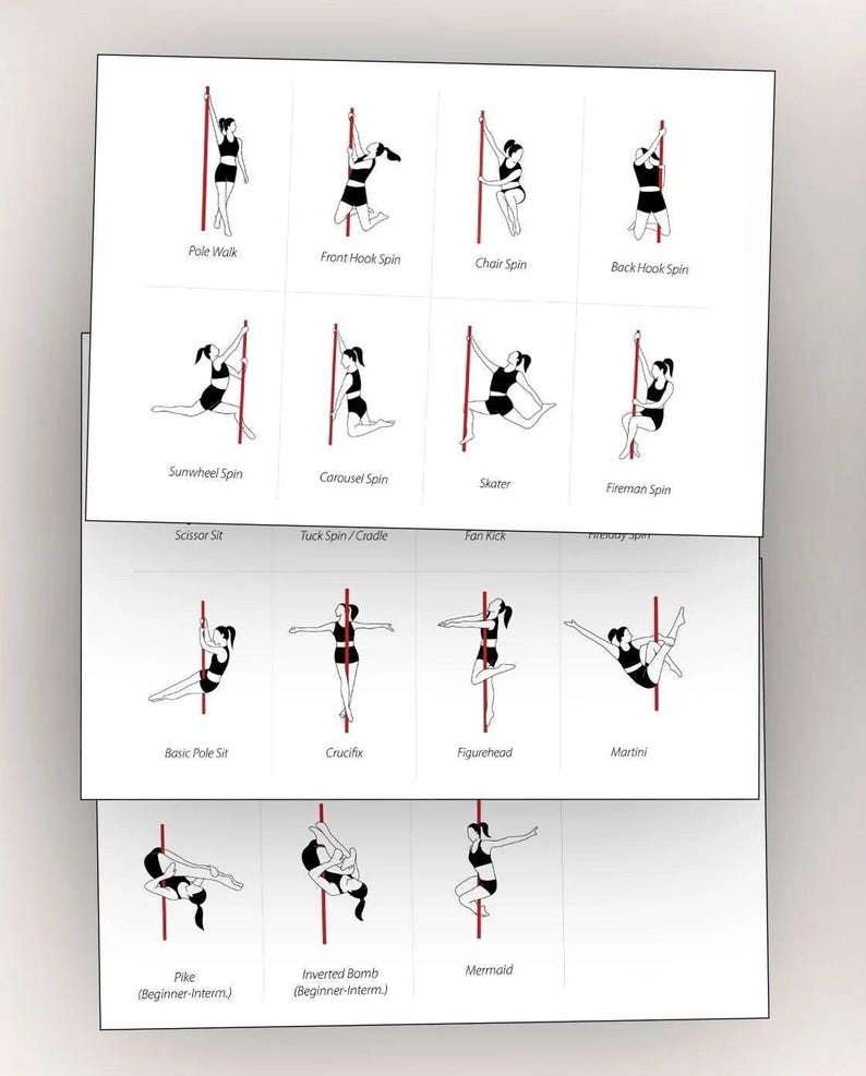Printable Cards Pole Dance, Beginner, Flashcards With Pole Dance Tricks ...