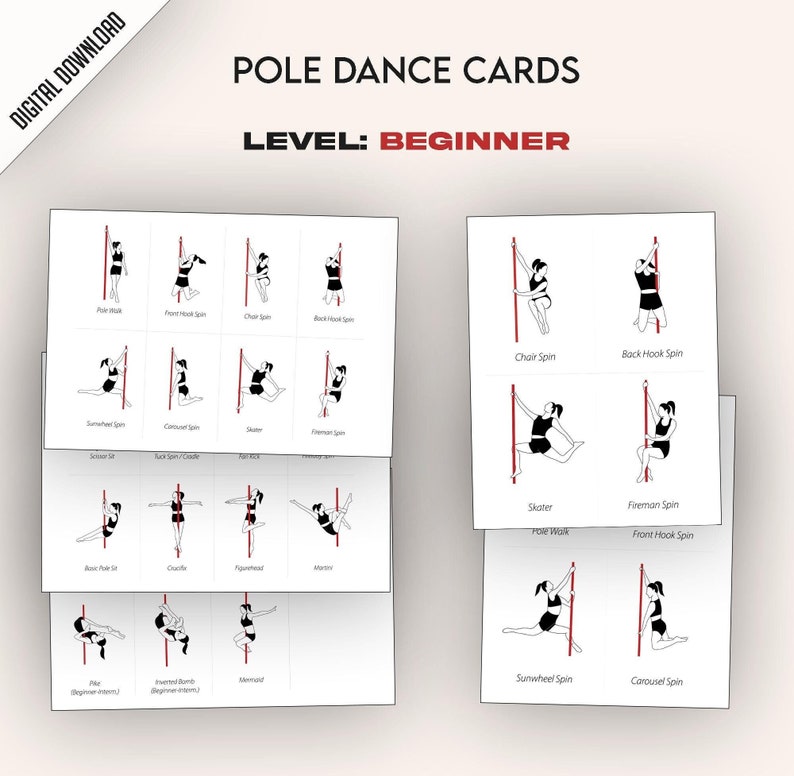 Printable Cards Pole Dance, Beginner, Flashcards With Pole Dance Tricks ...