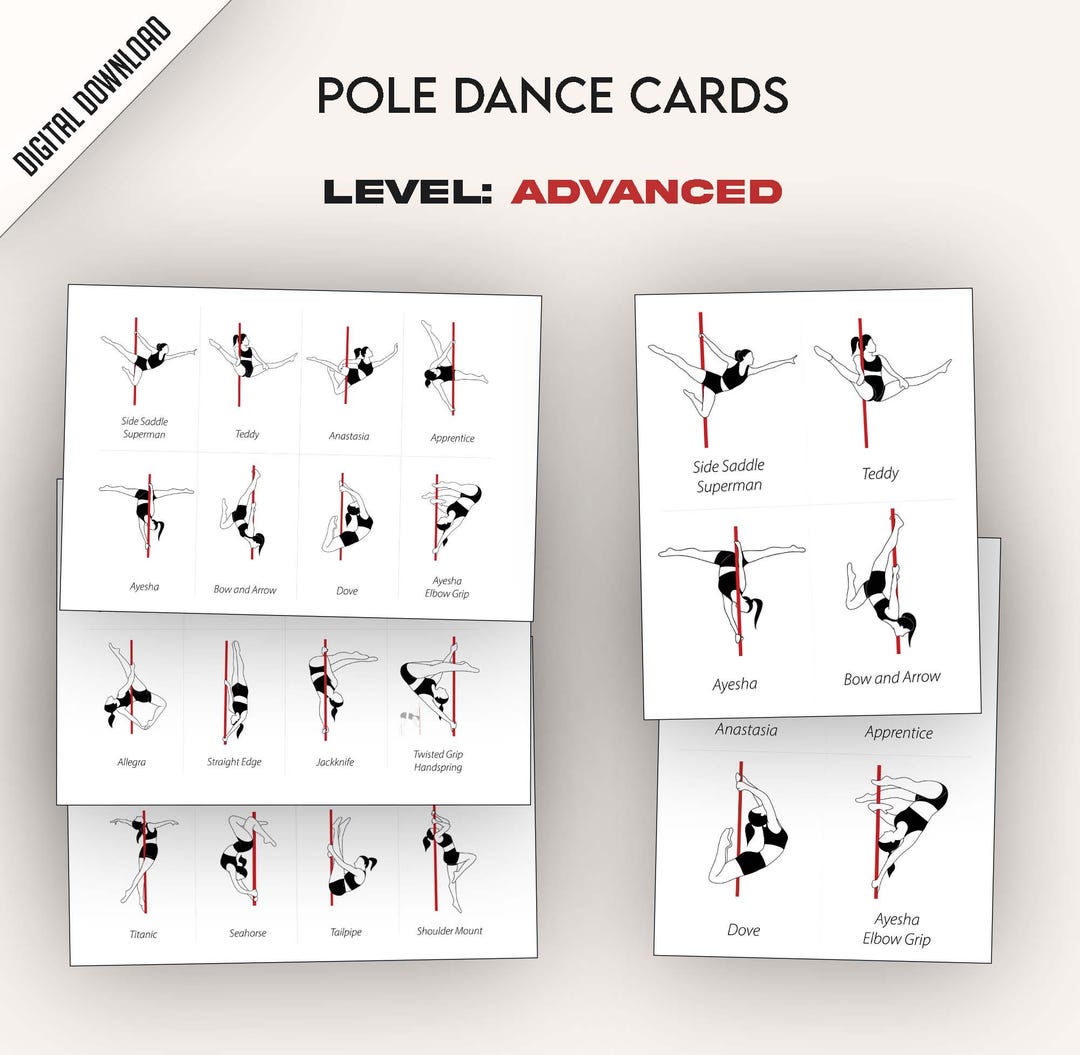 Printable Cards Pole Dance, ADVANCED, Flashcards With Pole Dance Tricks ...