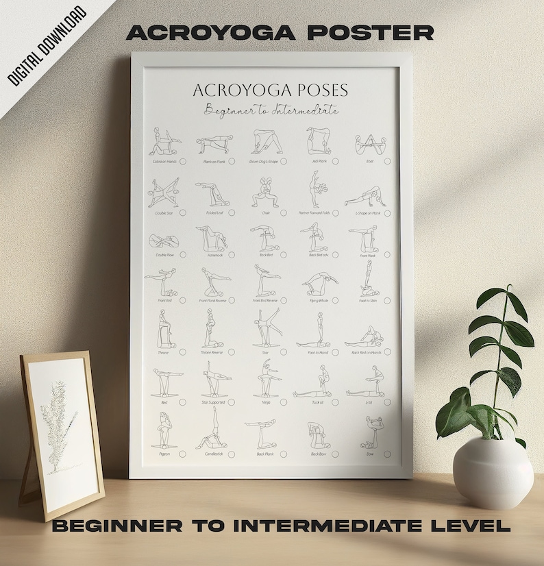 Printable Poster Acroyoga Poses Acro Yoga Beginner to Intermediate ...