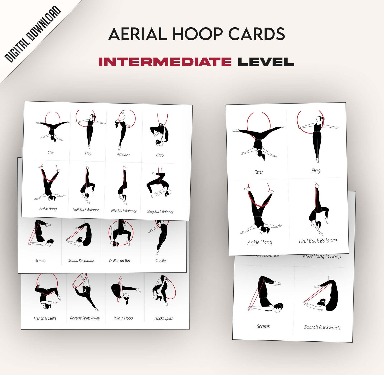 Printable Cards Aerial Hoop, INTERMEDIATE, Flashcards With Lyra Tricks ...