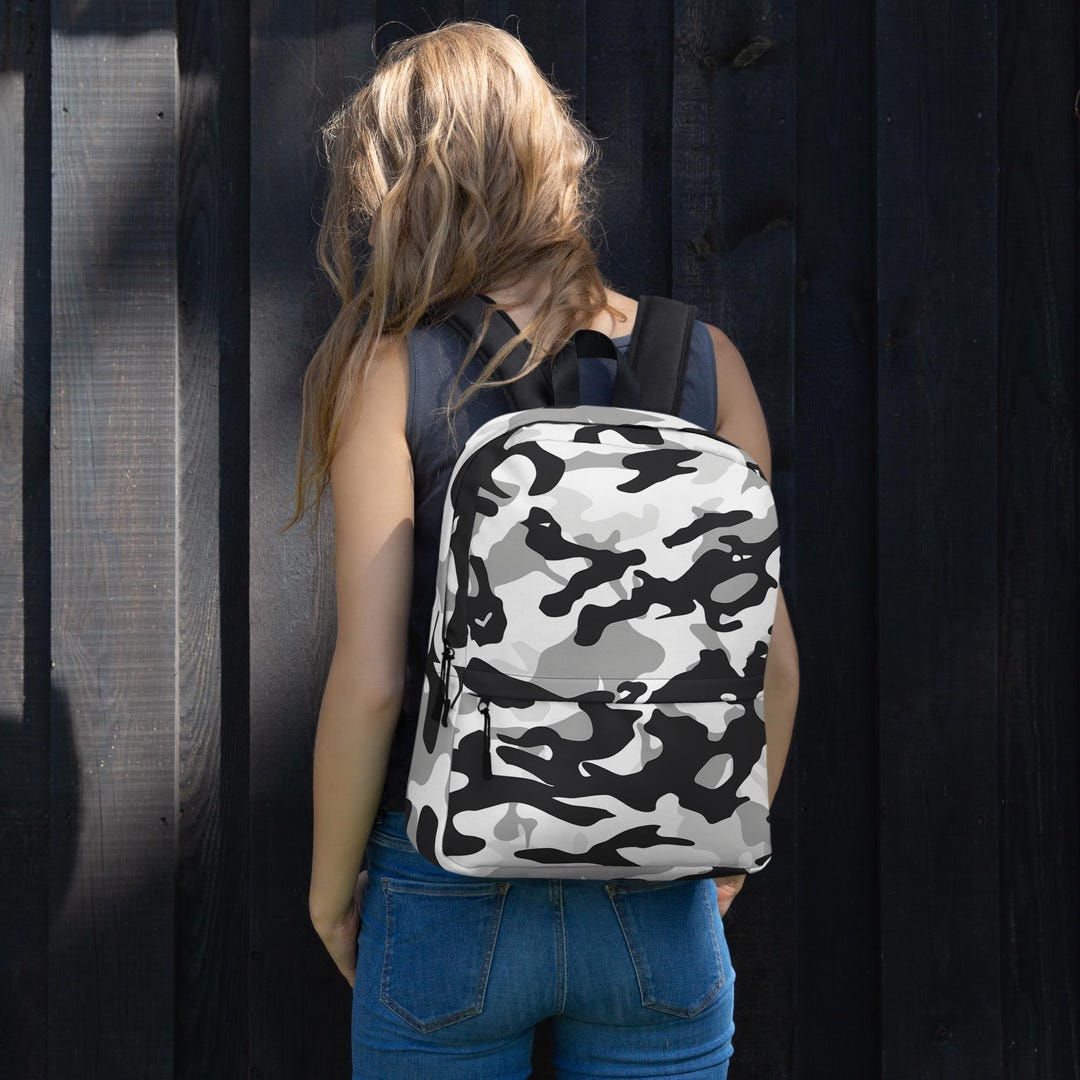White Camo Backpack, Stylish Camouflage Daypack for School, Adventure ...