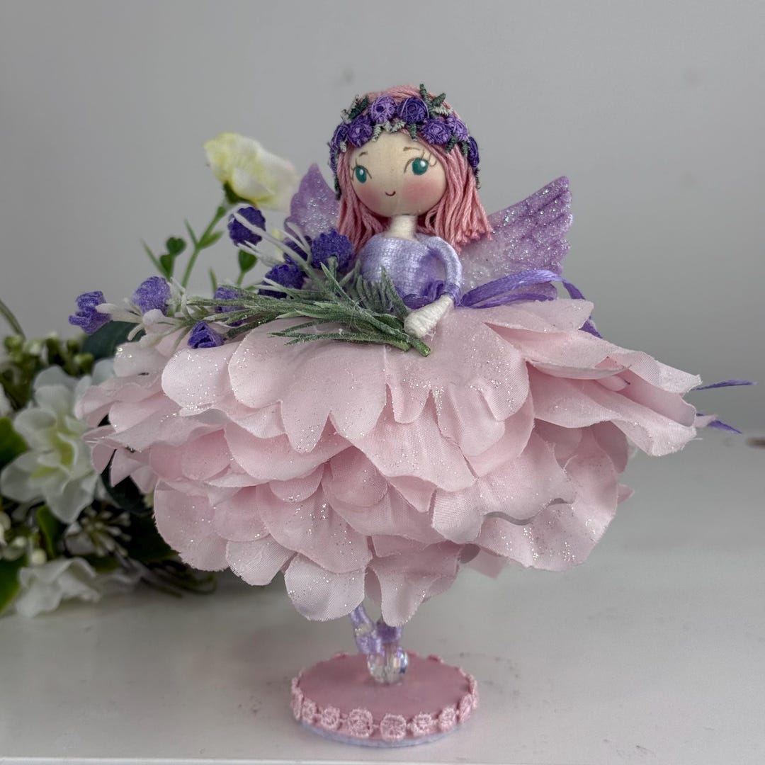 Fairy in a Pink Petal Dress With a Bunch of Flowers Pale Rose Hair on ...