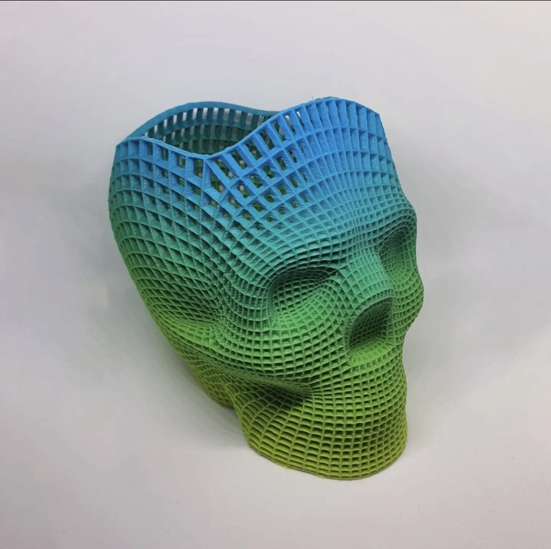 3D Printed Skull Pen Holder, Wireframe Design, Desk Organizer ...