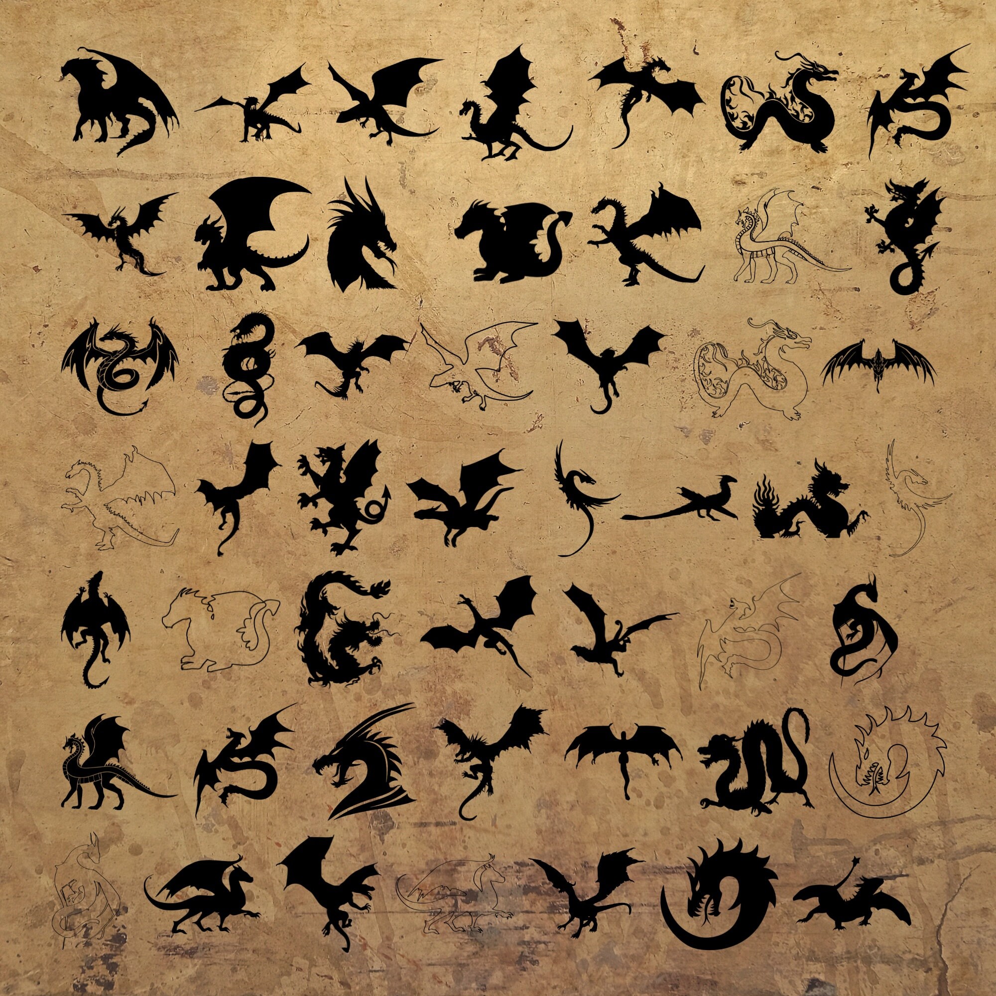 Dragons Bundle Cricut Cut Files Vector Icon Blackprintable Sublimation ...