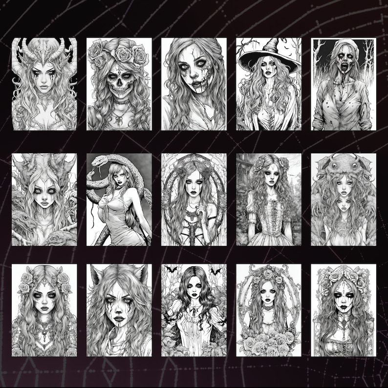 Horror Girls 80 Adult Coloring Pages Digital PDF Dowload + 1 Bonus ...