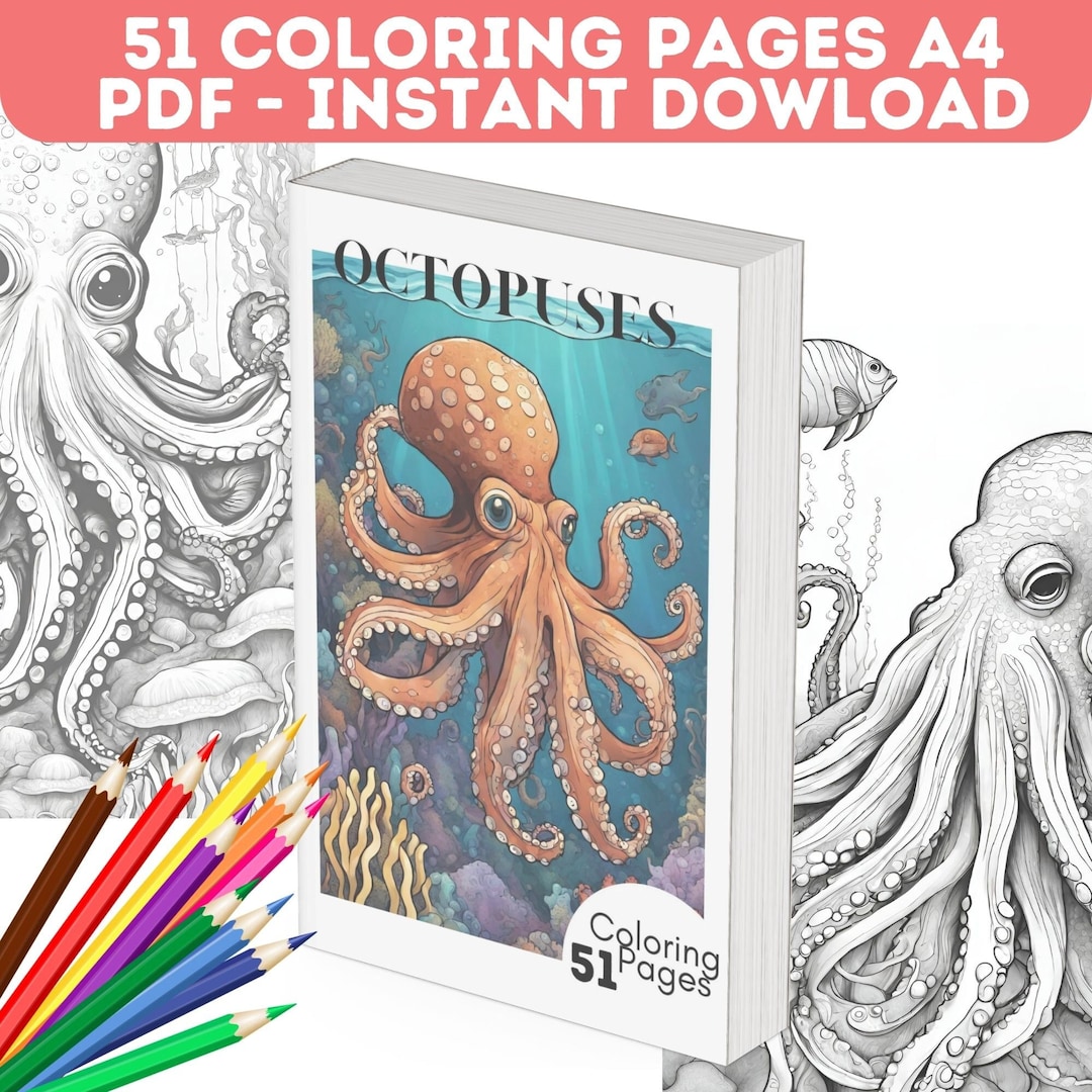 Octopus Coloring Book 51 Pages PDF A4 (8,3 X 11,7 Inches) - Octopuses ...
