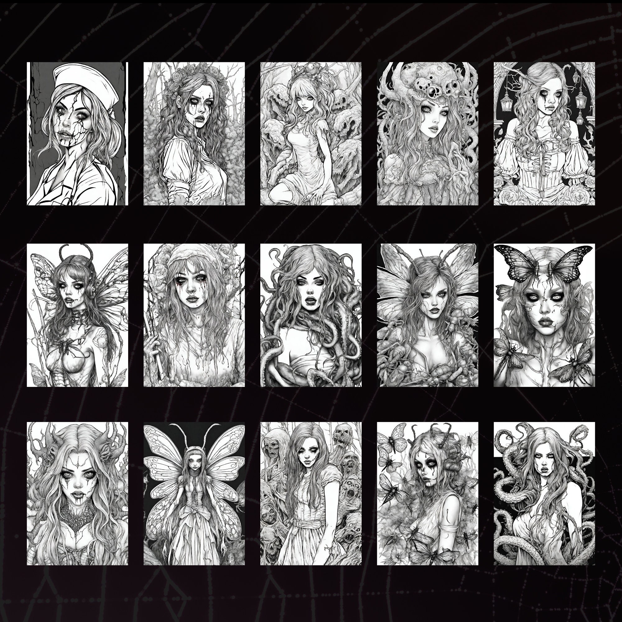 Horror Girls 80 Adult Coloring Pages Digital PDF Dowload + 1 Bonus ...