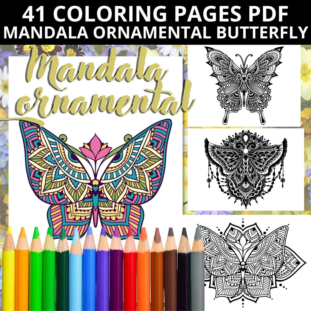 Mandala Ornamental Butterflies Butterfly Adult Coloring Book - 41 Pages ...