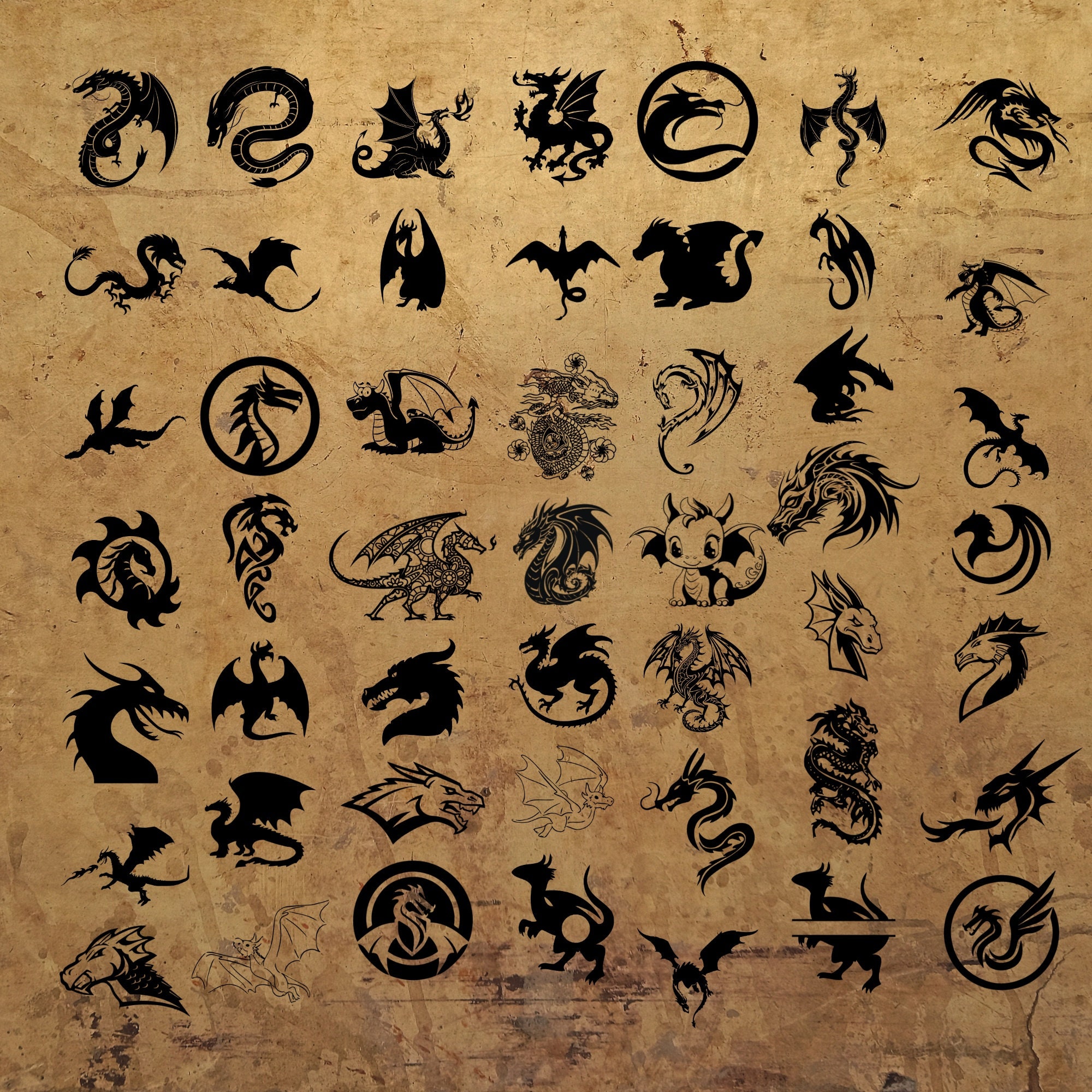 Dragons Bundle Cricut Cut Files Vector Icon Blackprintable Sublimation ...
