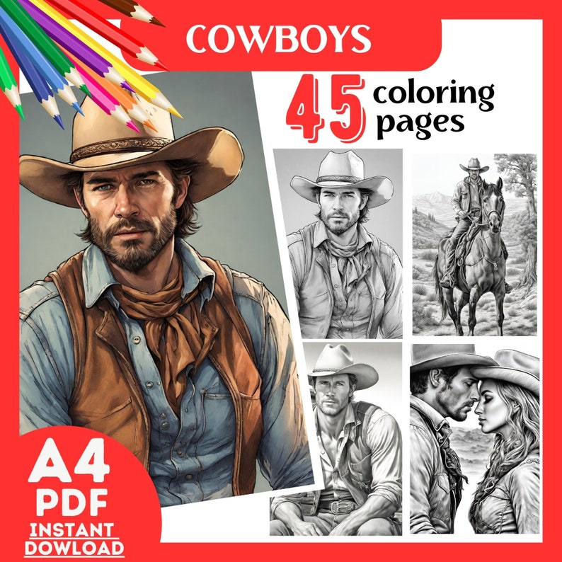Cowboys 45 Coloring Pages PDF A4 - a Creative Coloring Journey Through ...