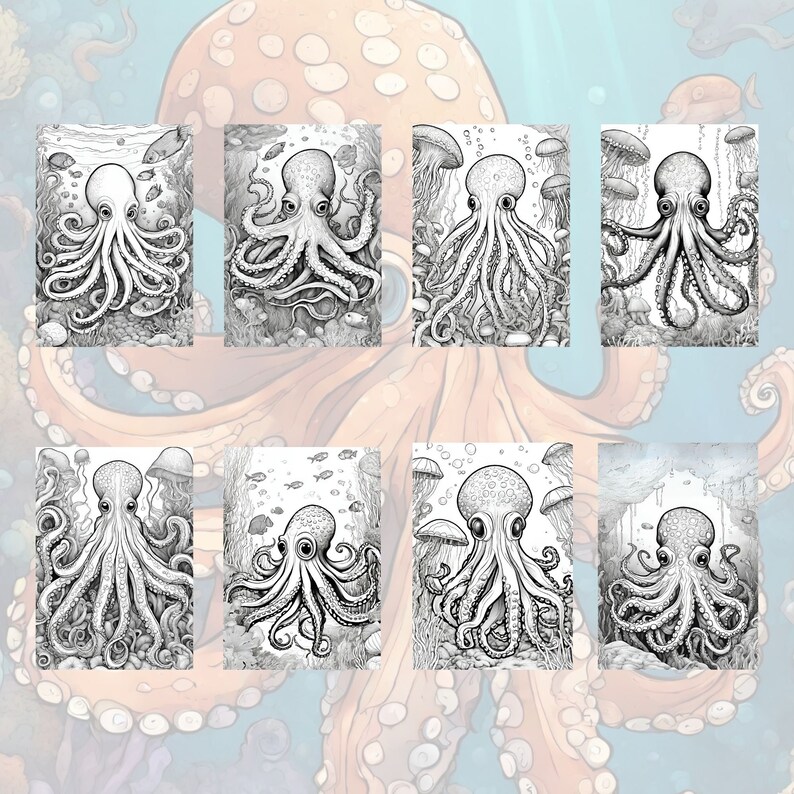 Octopus Coloring Book 51 Pages PDF A4 8,3 X 11,7 Inches Octopuses Sea ...
