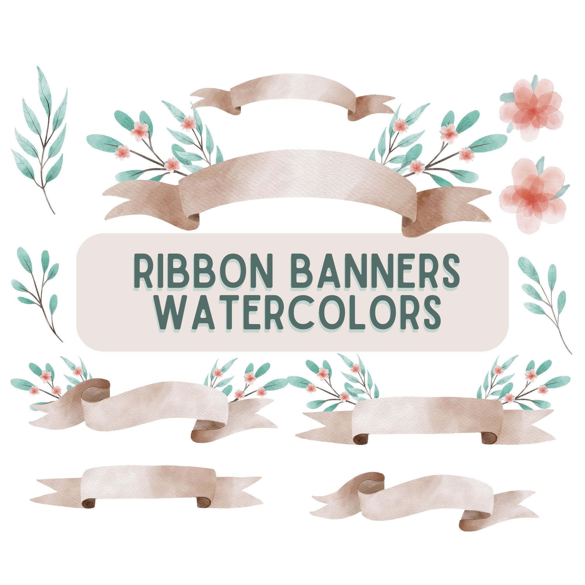 Ribbon Banners Watercolor PNG Clipart Floral Scrapbooking Bands Labels ...