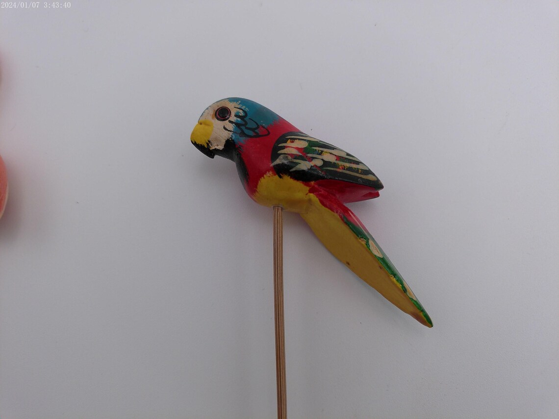 Vintage 4 Colorful Wooden Parrot Picks Party Sticks - Etsy