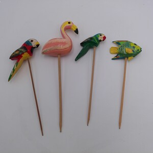 Vintage 4 Colorful Wooden Parrot Picks Party Sticks - Etsy