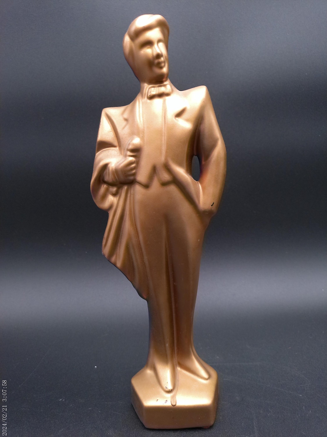 Plaster Gold Bronze Painted Ceramic Statue of Gentleman With Microphone ...