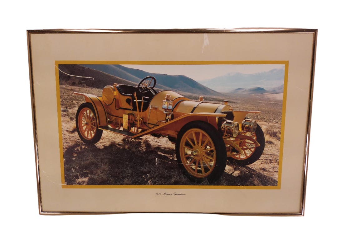 Art 1910 Mercer Roadster Metal Framed Print With Glass - Etsy